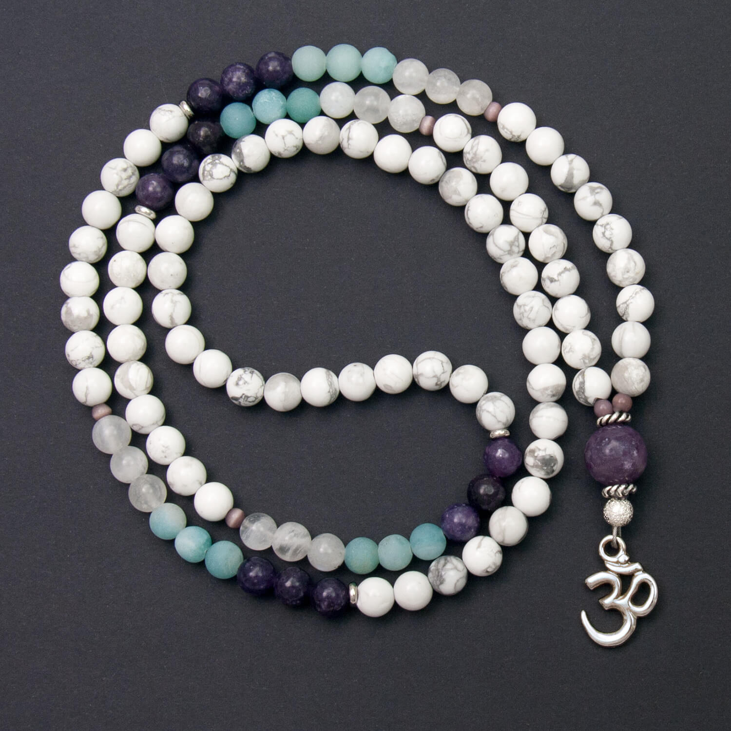 Follow Your Bliss Mala Necklace (6mm) Howlite, Moonstone, Lepidolite ...