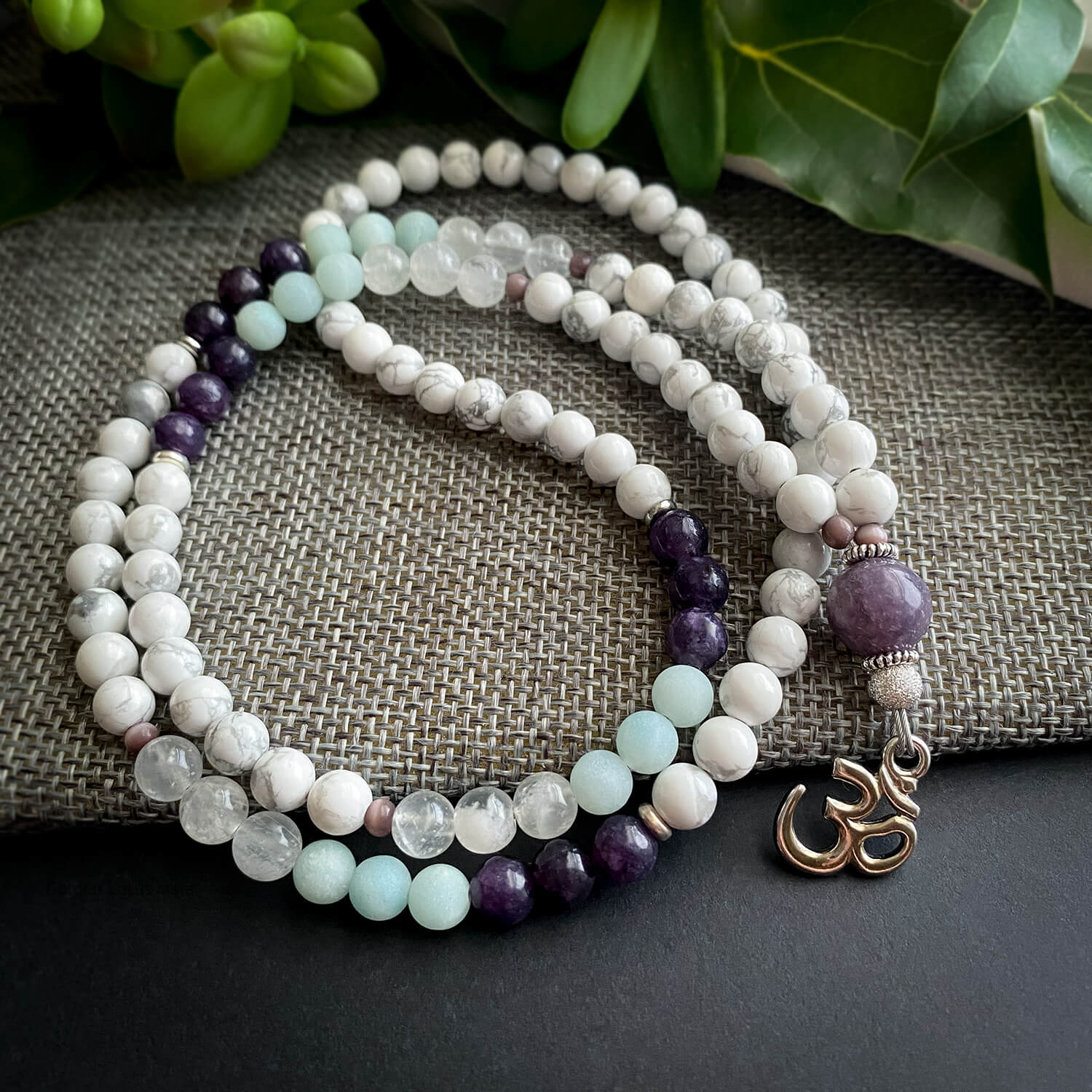 Follow Your Bliss Mala Necklace (6mm) Howlite, Moonstone, Lepidolite ...